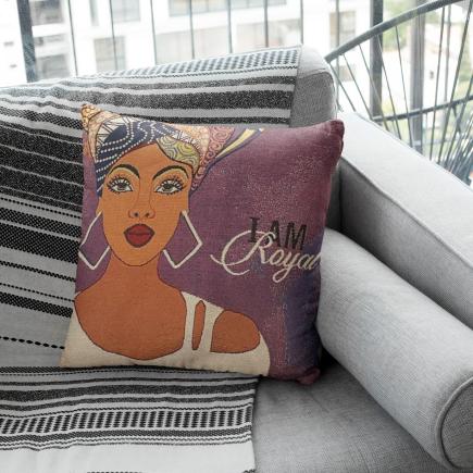 I Am Royal Woven Cushion Cover | Black Art Pillow Cover