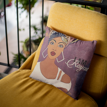 I Am Royal Woven Cushion Cover | Black Art Pillow Cover