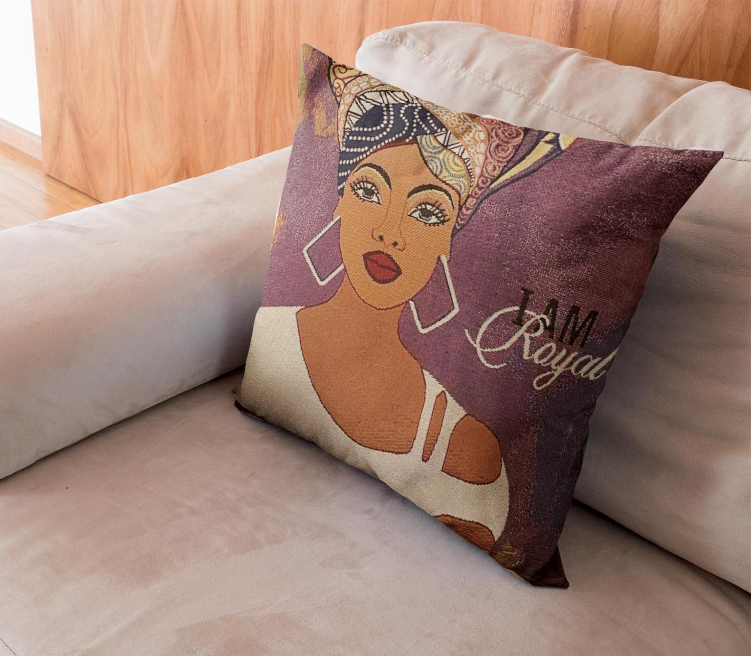 I Am Royal Woven Cushion Cover | Black Art Pillow Cover