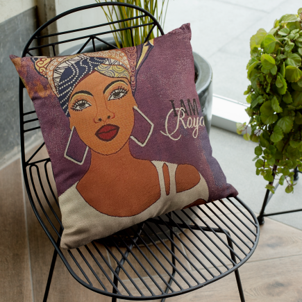 I Am Royal Woven Cushion Cover | Black Art Pillow Cover