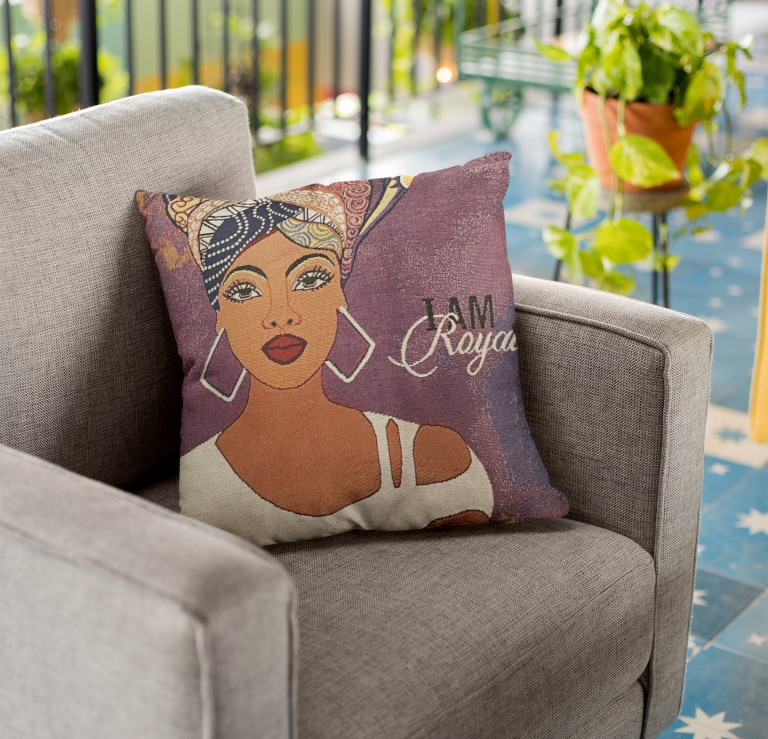 I Am Royal Woven Cushion Cover | Black Art Pillow Cover