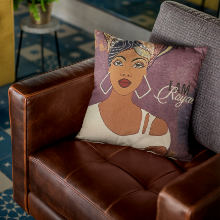 I Am Royal Woven Cushion Cover | Black Art Pillow Cover