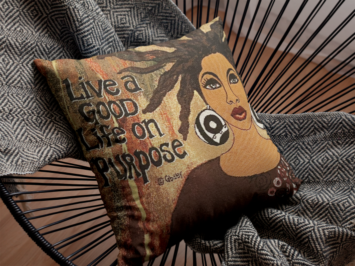 Live A Good Life on Purpose Woven Cushion Cover | Black Pillows